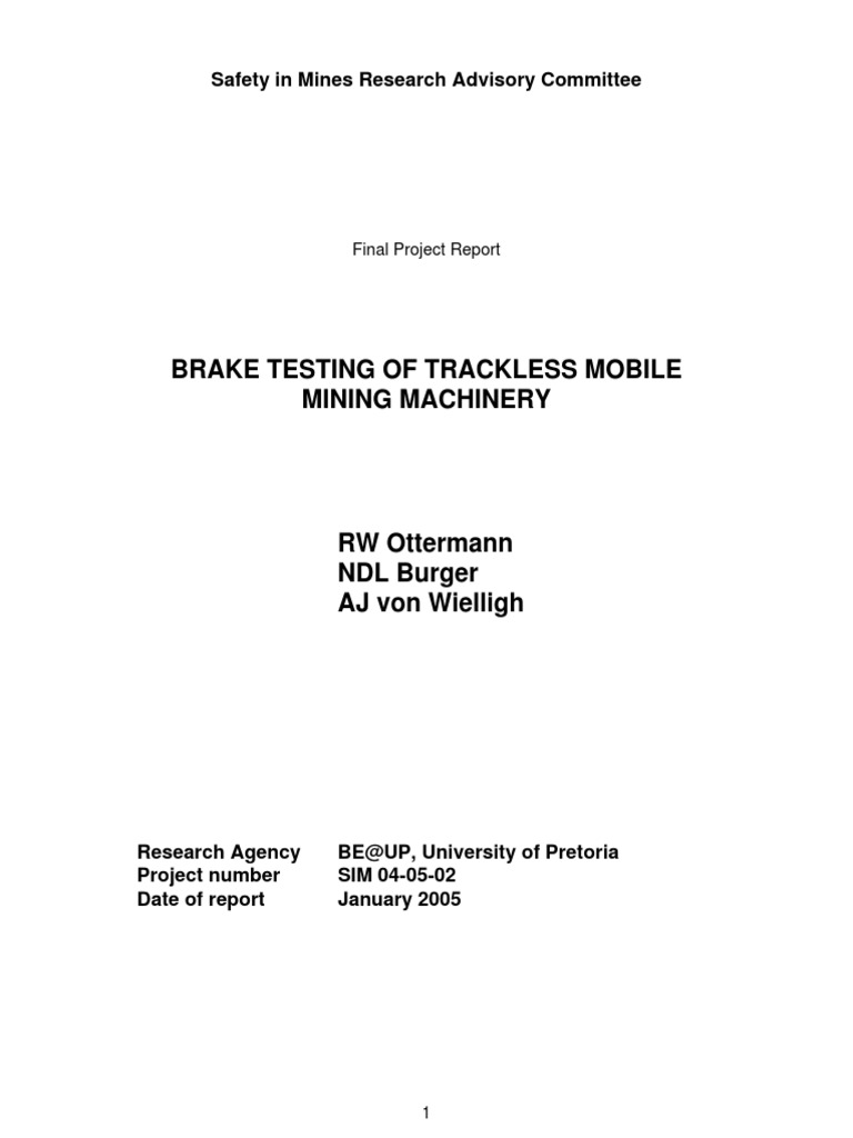 SIM 040502 Brake Testing of Trackless Mobile Equipment Report | PDF ...