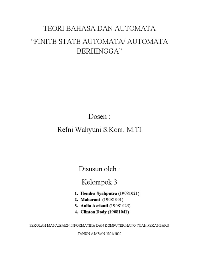 Tugas Kelompok Teori Bahasa Dan Automata Kelompok 3 | PDF