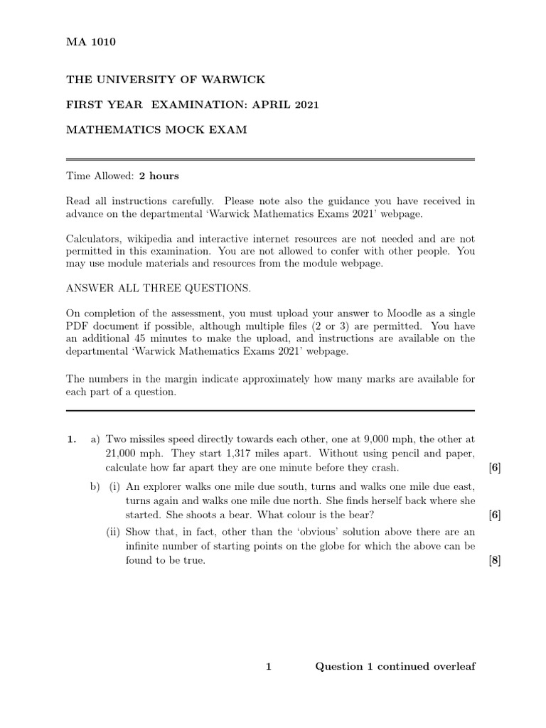 MA101 Mock Exam Paper | PDF | Teaching Mathematics | Science