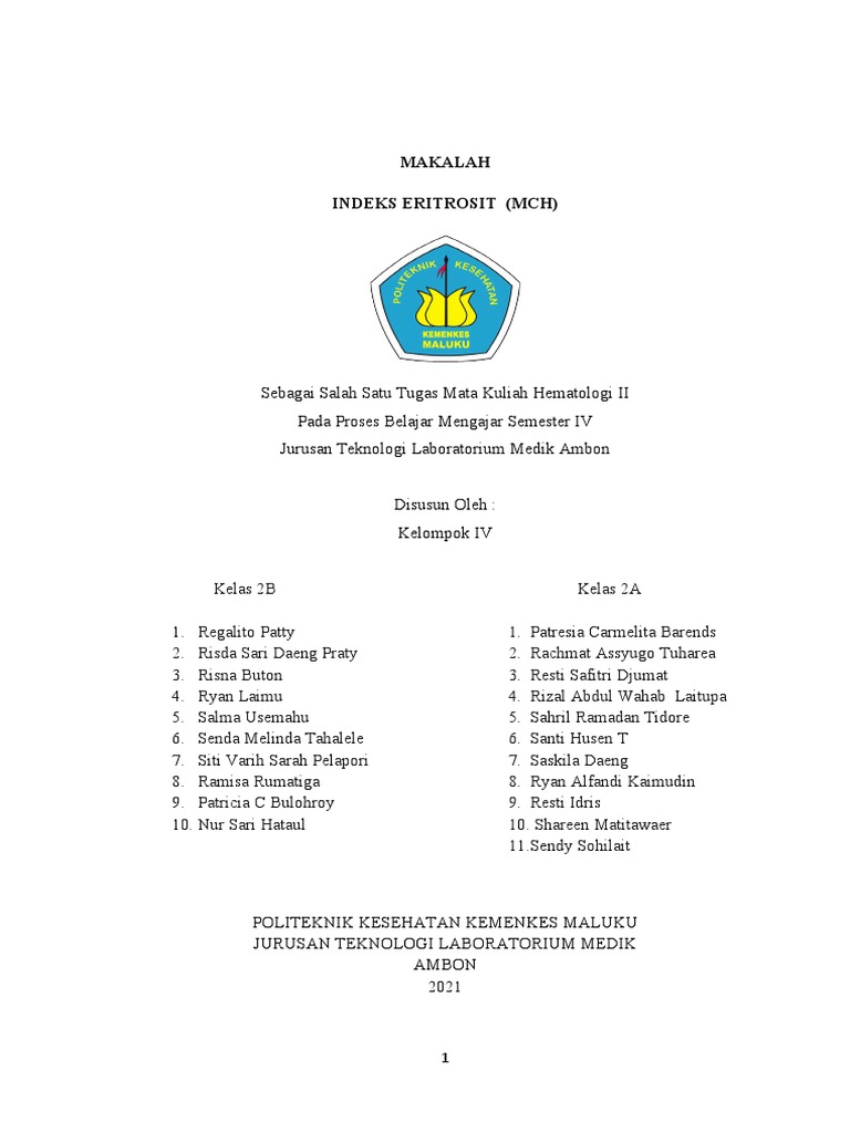 Makalah Hematologi II Indeks Eritrosit MCH Kel 4 | PDF