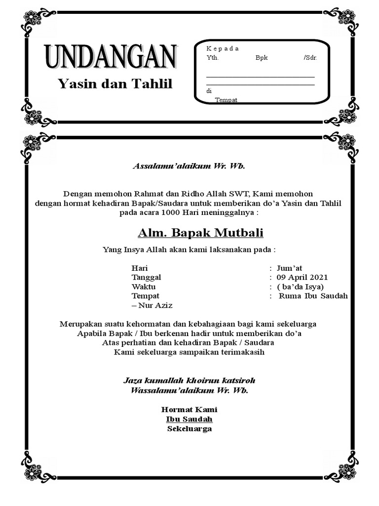 Contoh Undangan Pendak 1 Tahun | PDF