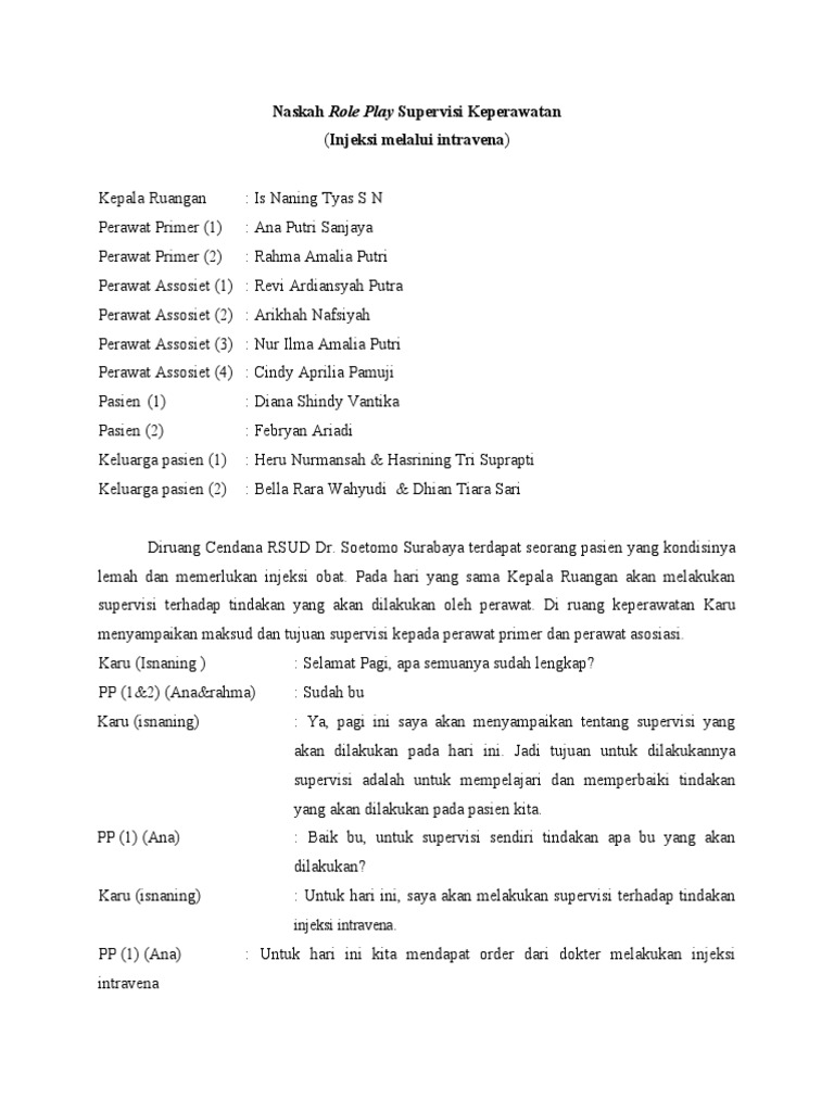 Naskah Roleplay Supervisi Injeksi IV | PDF | Kesehatan Holistik