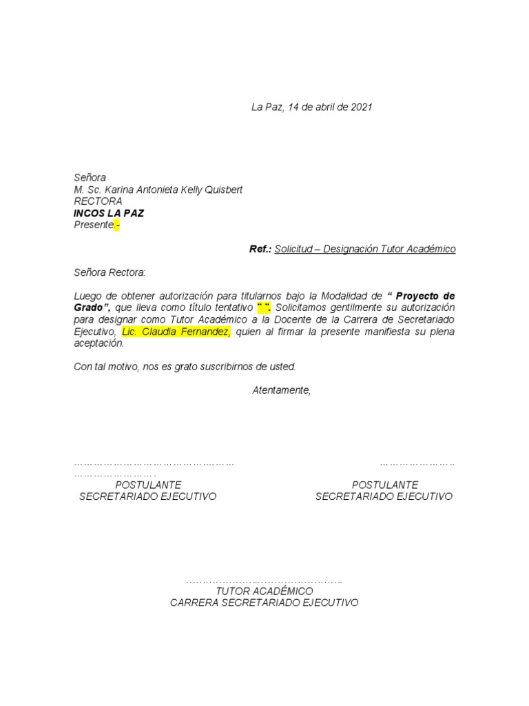 Carta Solicitud Tutor | PDF