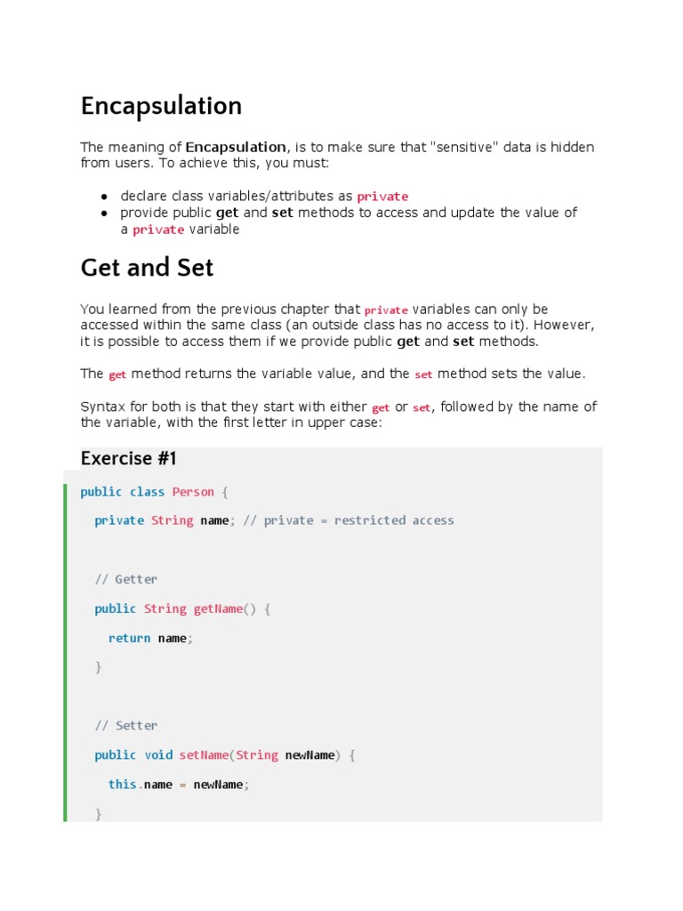 Encapsulation Exercise 1 Pdf Class Computer Programming