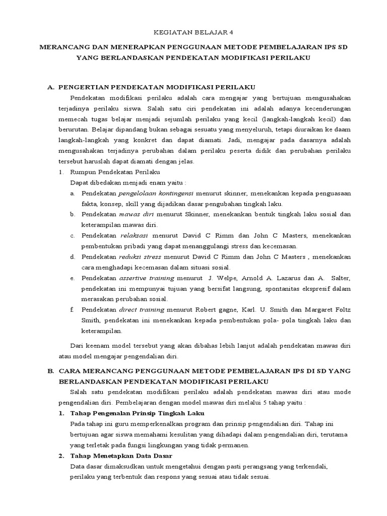 Pembelajaran Metode Modifikasi Perilaku | PDF