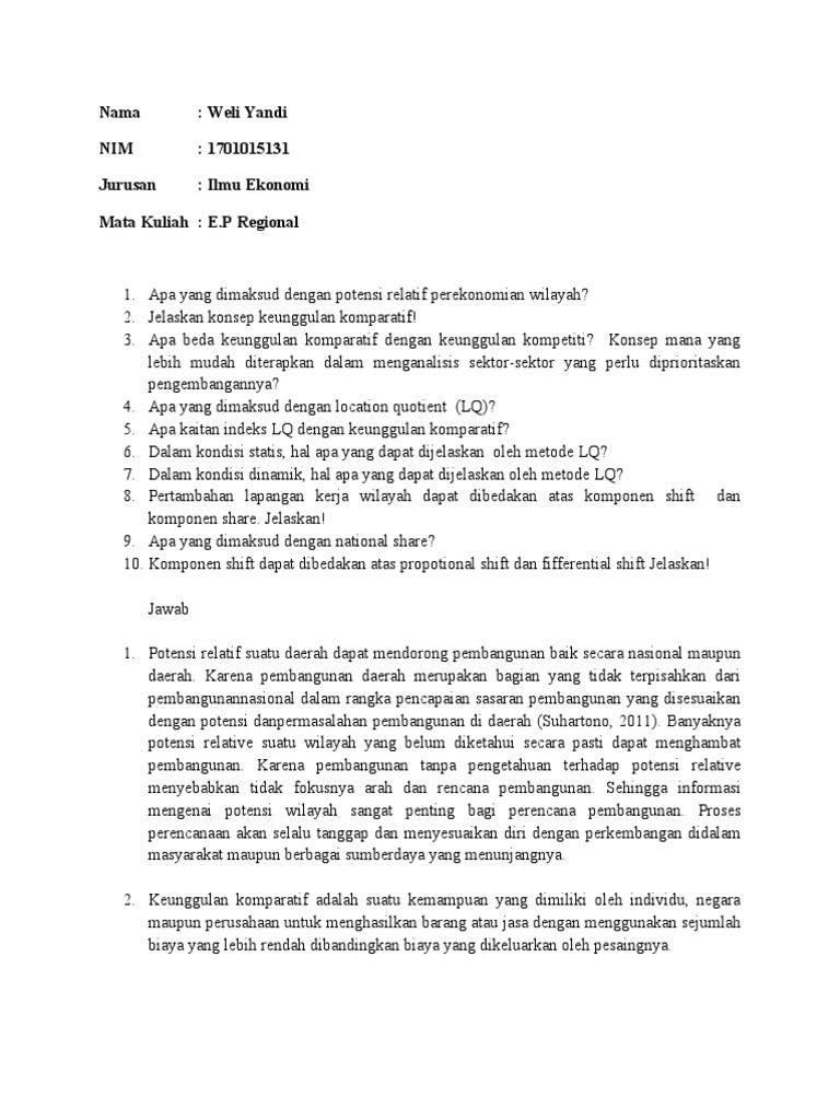 Analisis Potensi Ekonomi Wilayah dan LQ | PDF