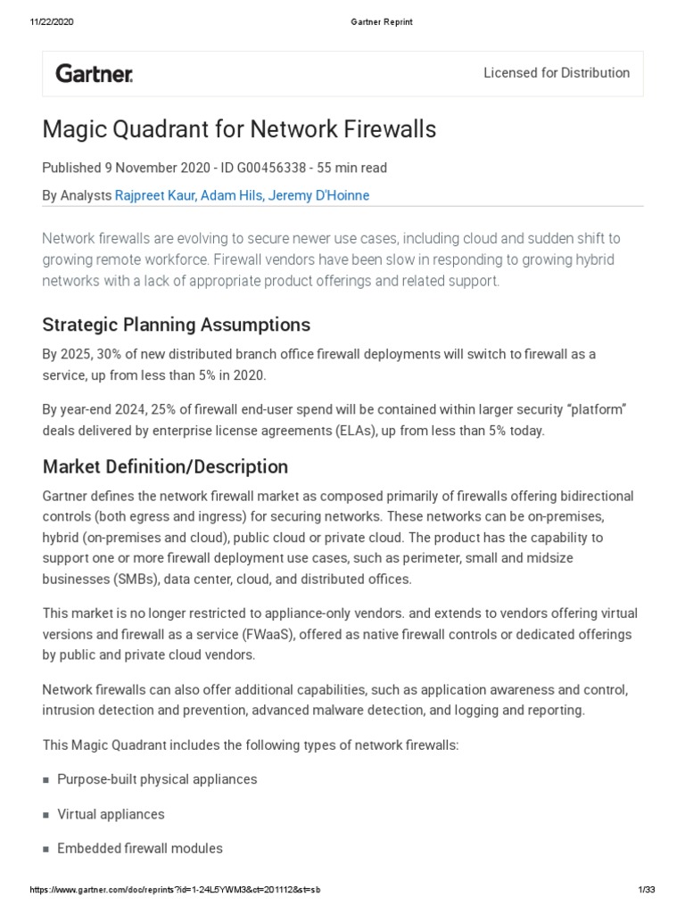 2020 Gartner MQ Report Network Firewall | PDF | Juniper Networks ...