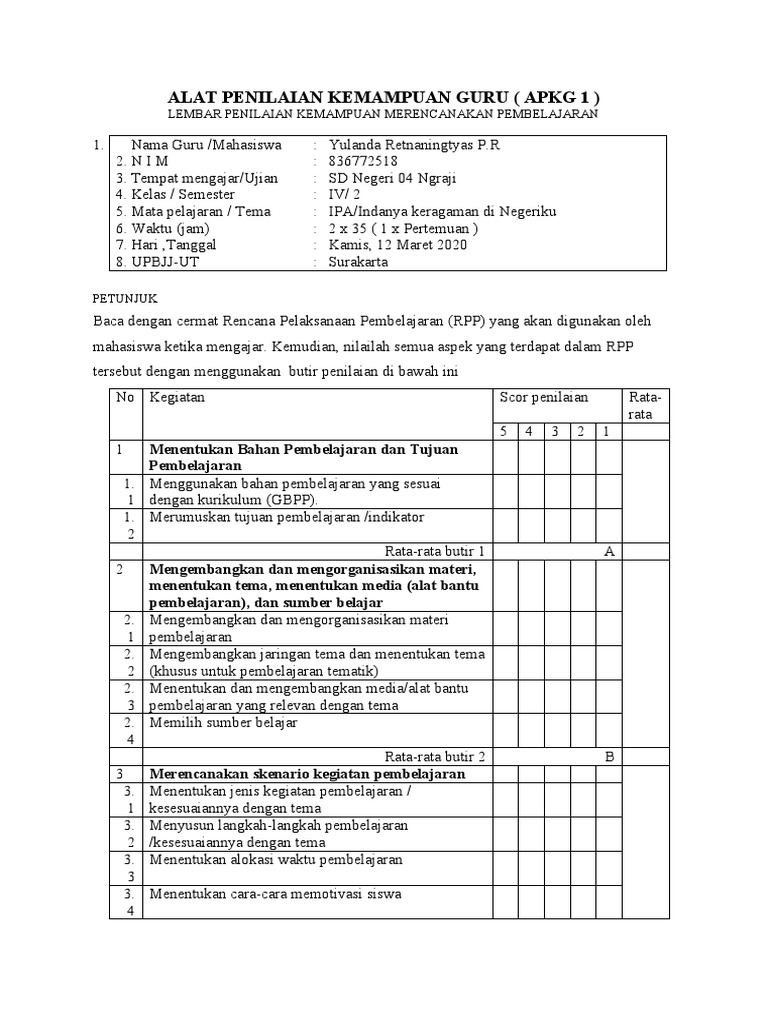 Apkg 1 RPP 1 Penguji 1 | PDF | Karier & Perkembangan | Seni