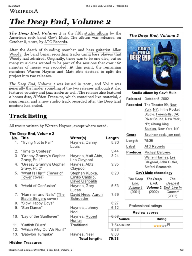 The Deep End, Volume 2 - Wikipedia | PDF | Rock Music | Musicians