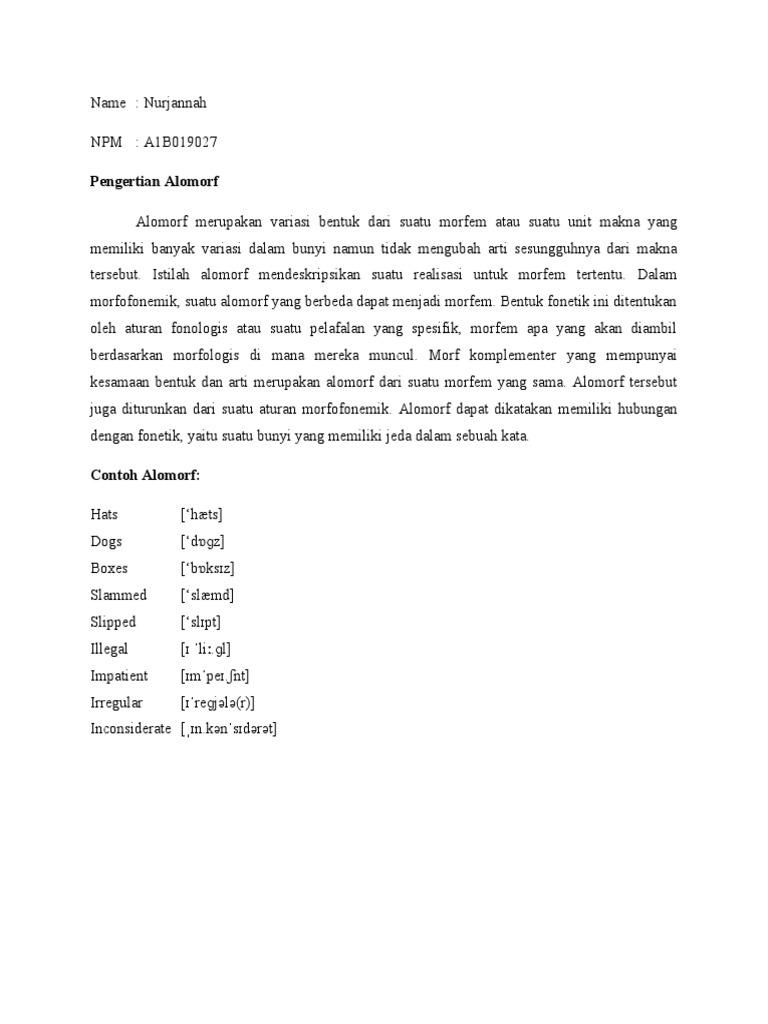 Allomorphs Exercise | PDF | Seni & Disiplin Bahasa | Kajian Bahasa Asing