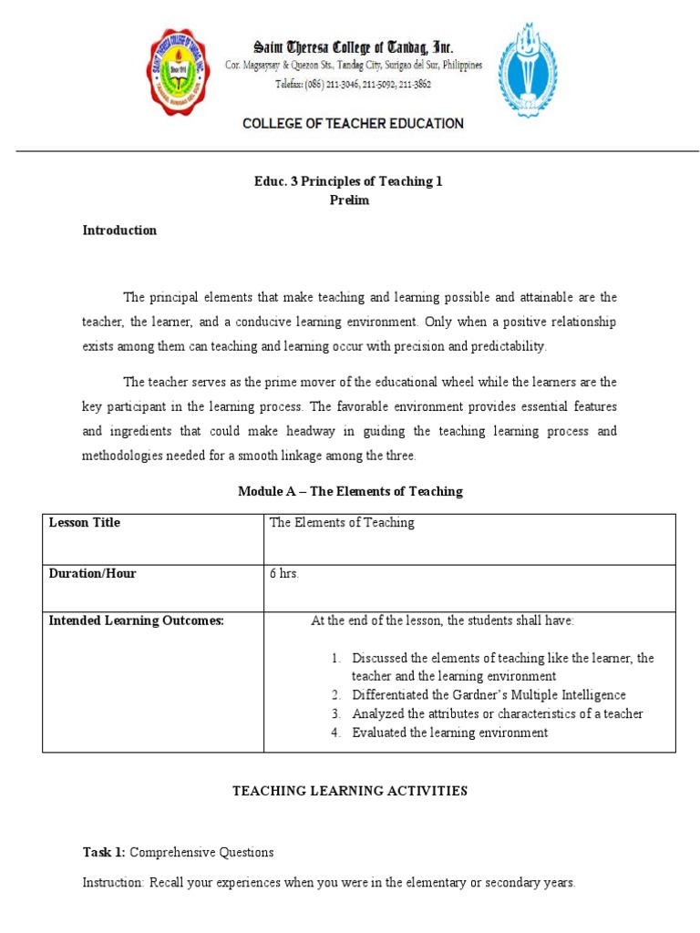 Principles of Teaching 1 Prelim Checked | PDF