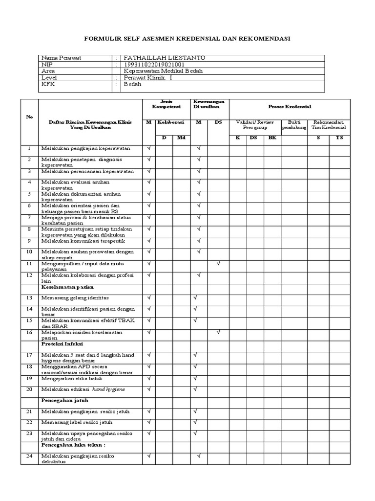 Form Self Asesmen Kredensial PK.I | PDF
