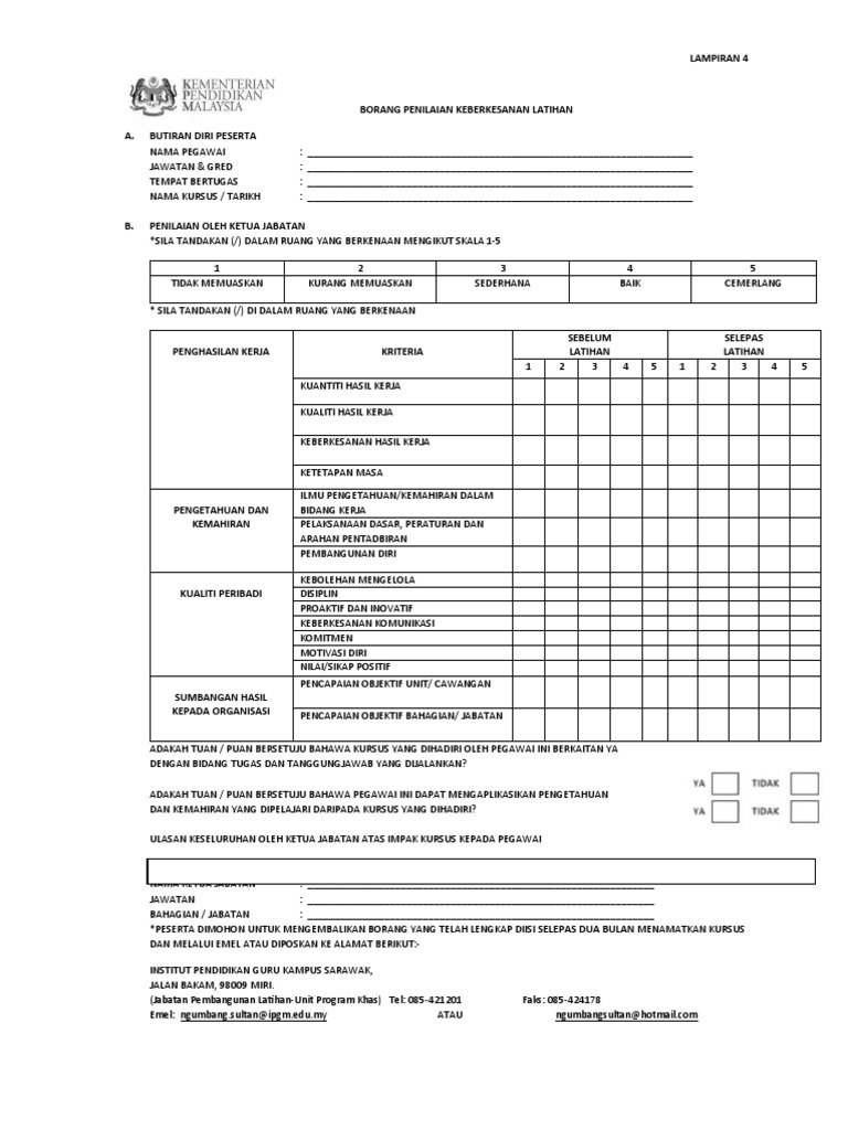 Borang Penilaian Keberkesanan Latihan PTM | PDF
