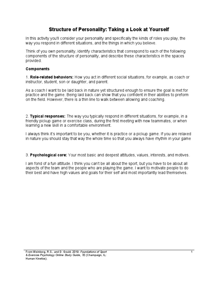 Structure of Personality: Taking A Look at Yourself: Components | PDF