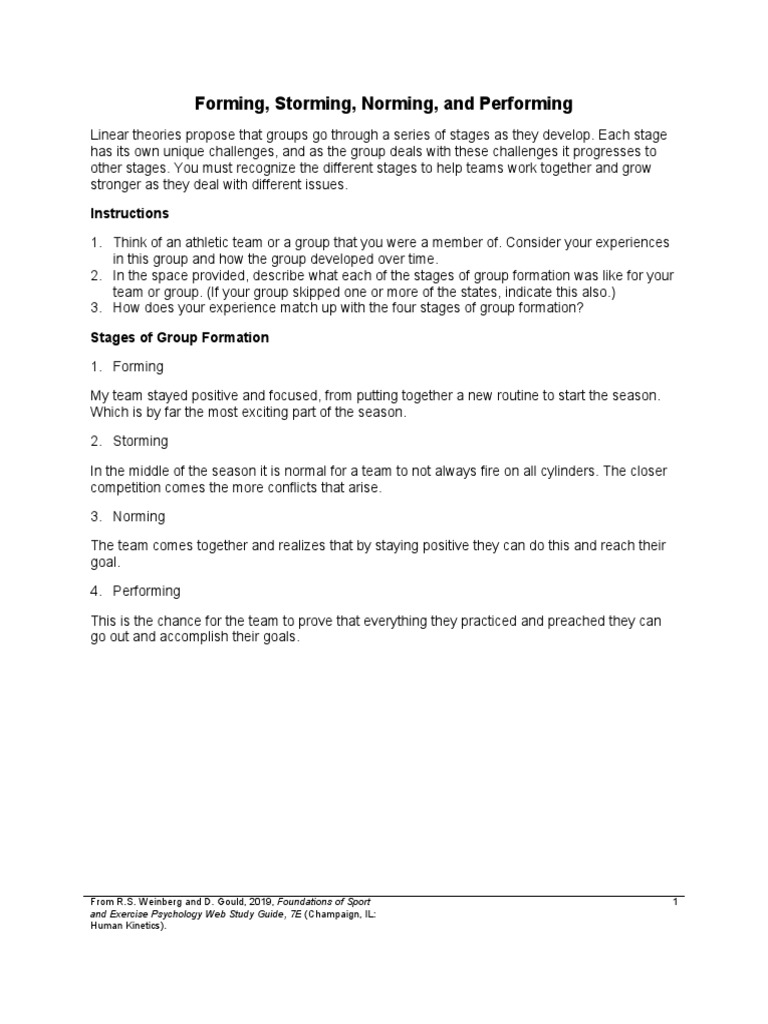 Forming, Storming, Norming, and Performing: Instructions | PDF