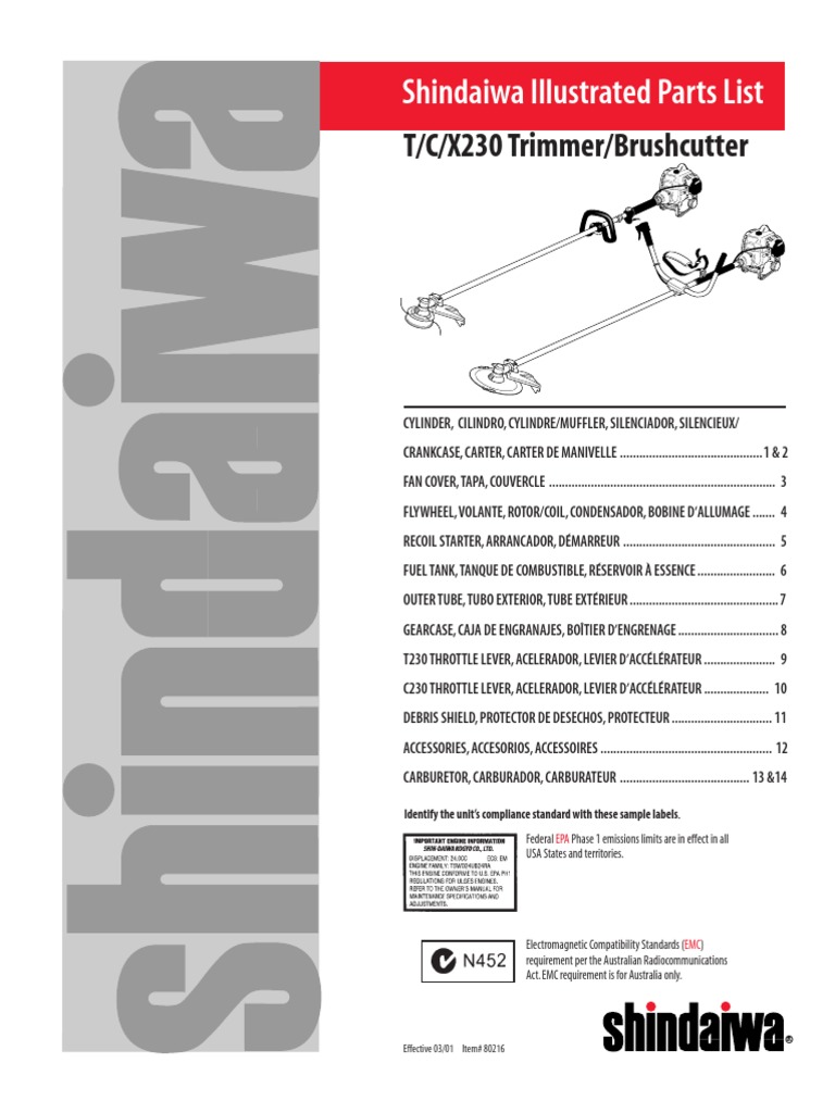 T230-Parts List Shindaiwa | PDF | Piston | Electromagnetic Compatibility