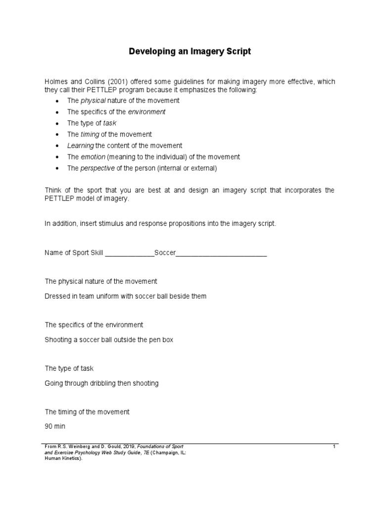 Developing An Imagery Script: From R.S. Weinberg and D. Gould, 2019 ...