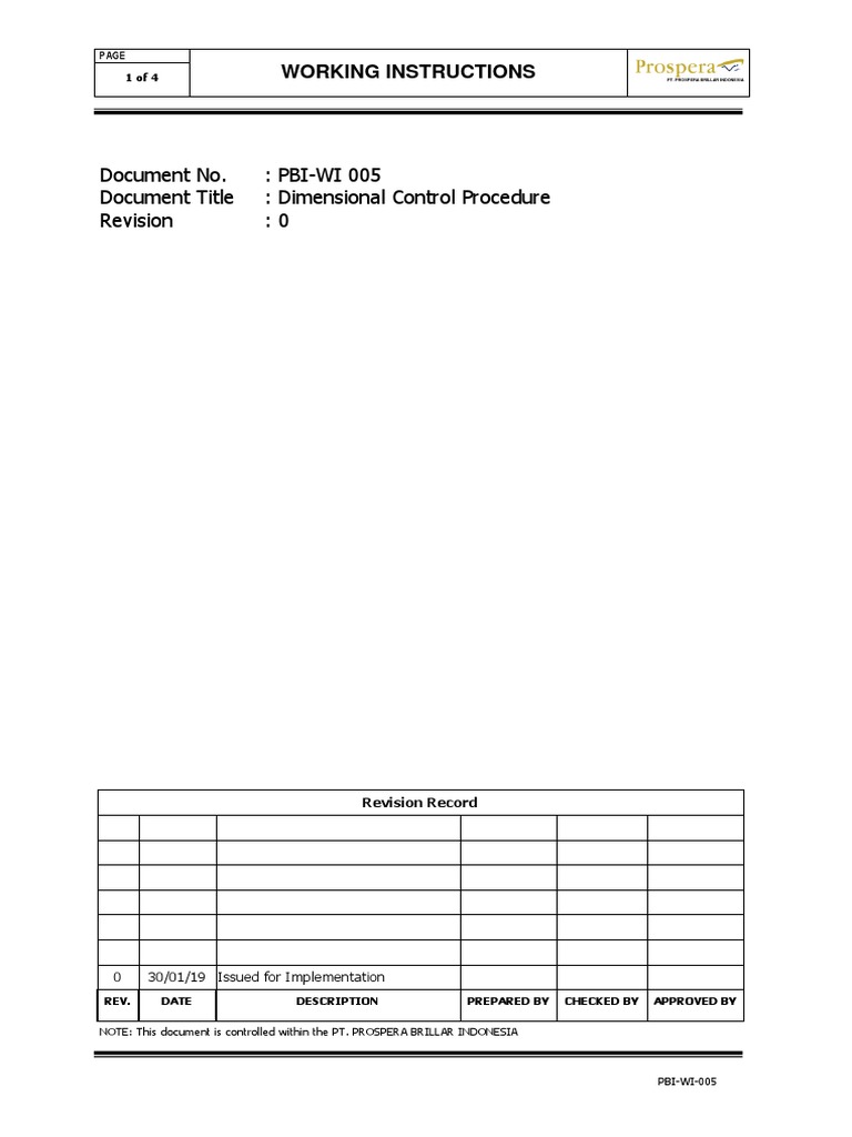 PBI-WI 005 Dimensional Control Procedure Rev.0 | PDF | Engineering ...