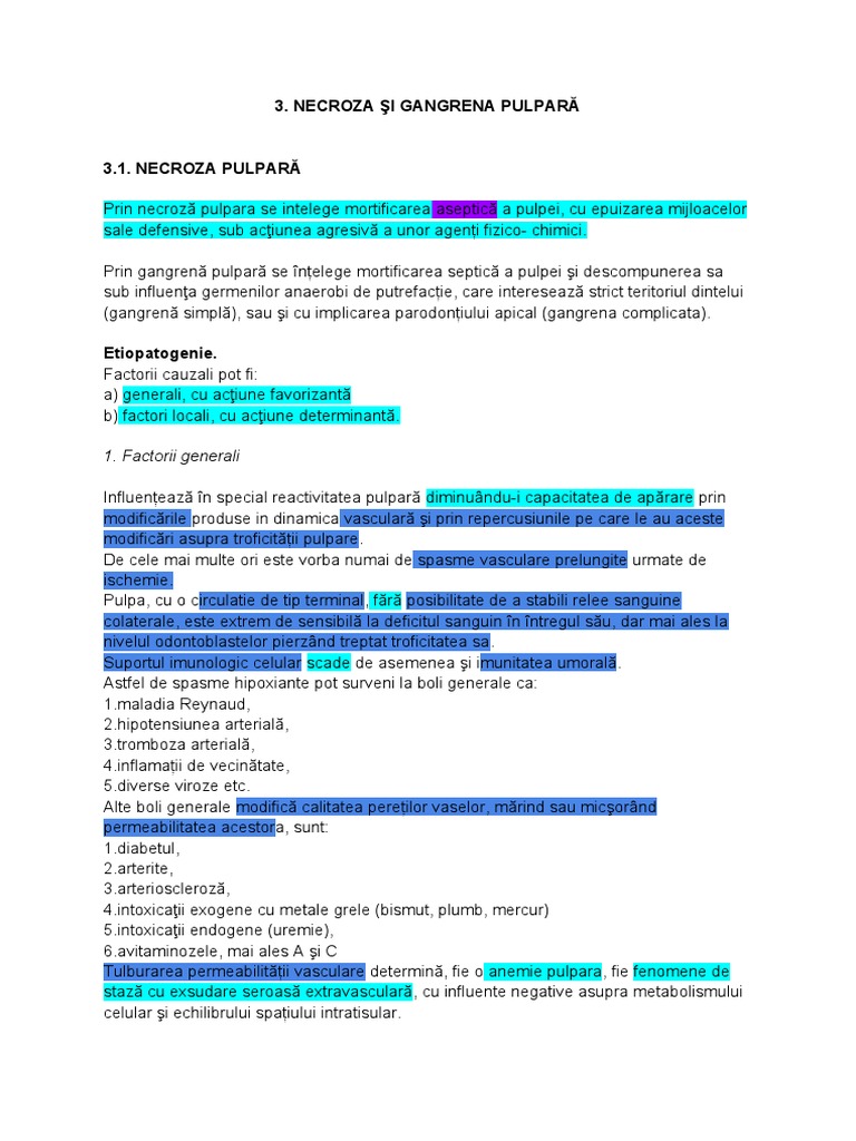 Necroza Şi Gangrena Pulpară. Imflamatia Apicala A Parodontiului | PDF