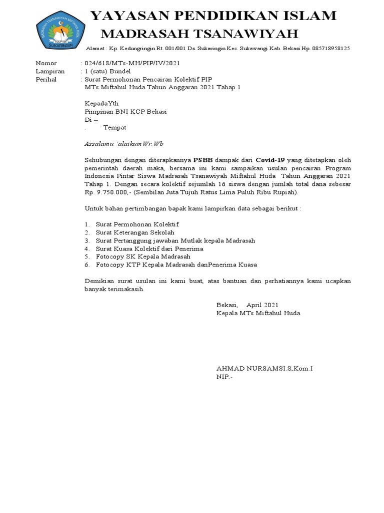Form Usulan Kolektif Pip MTS 2 | PDF
