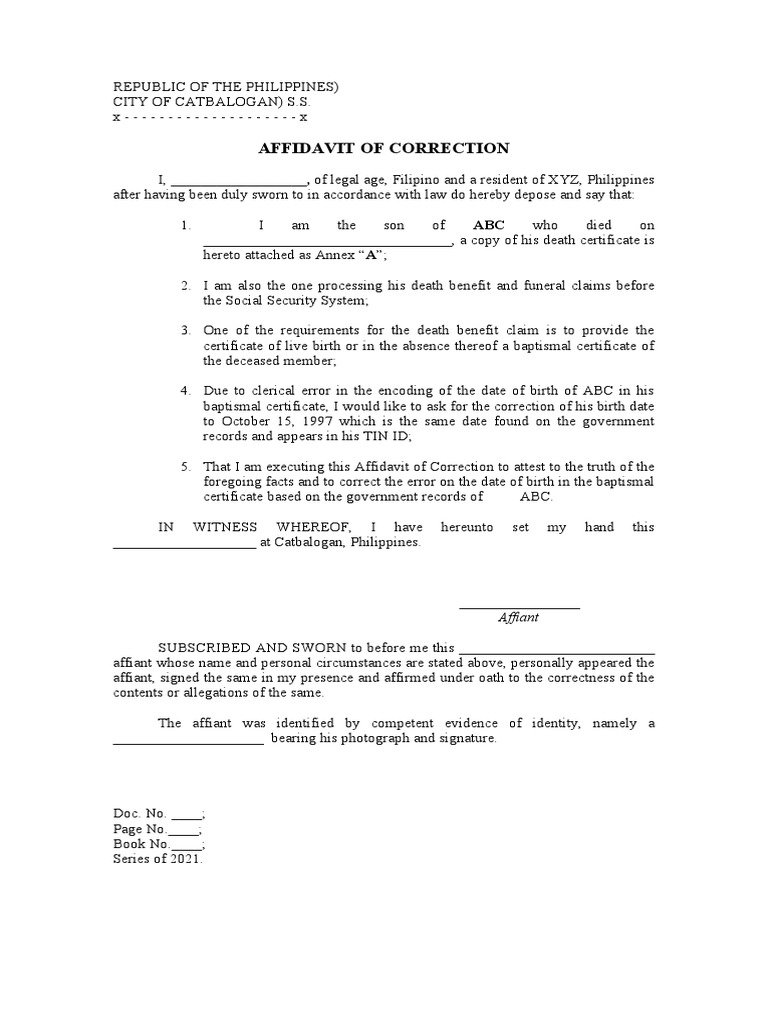 Affidavit of Correction for Birth Date | PDF