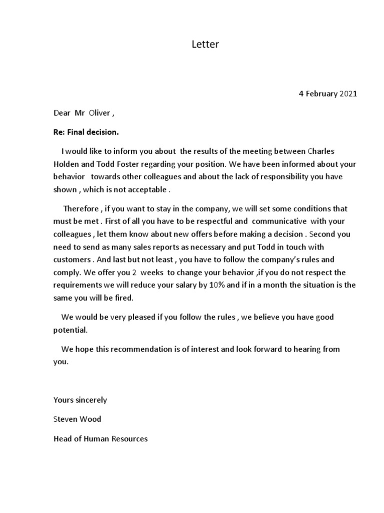Letter: Re: Final Decision | PDF | Business | Law