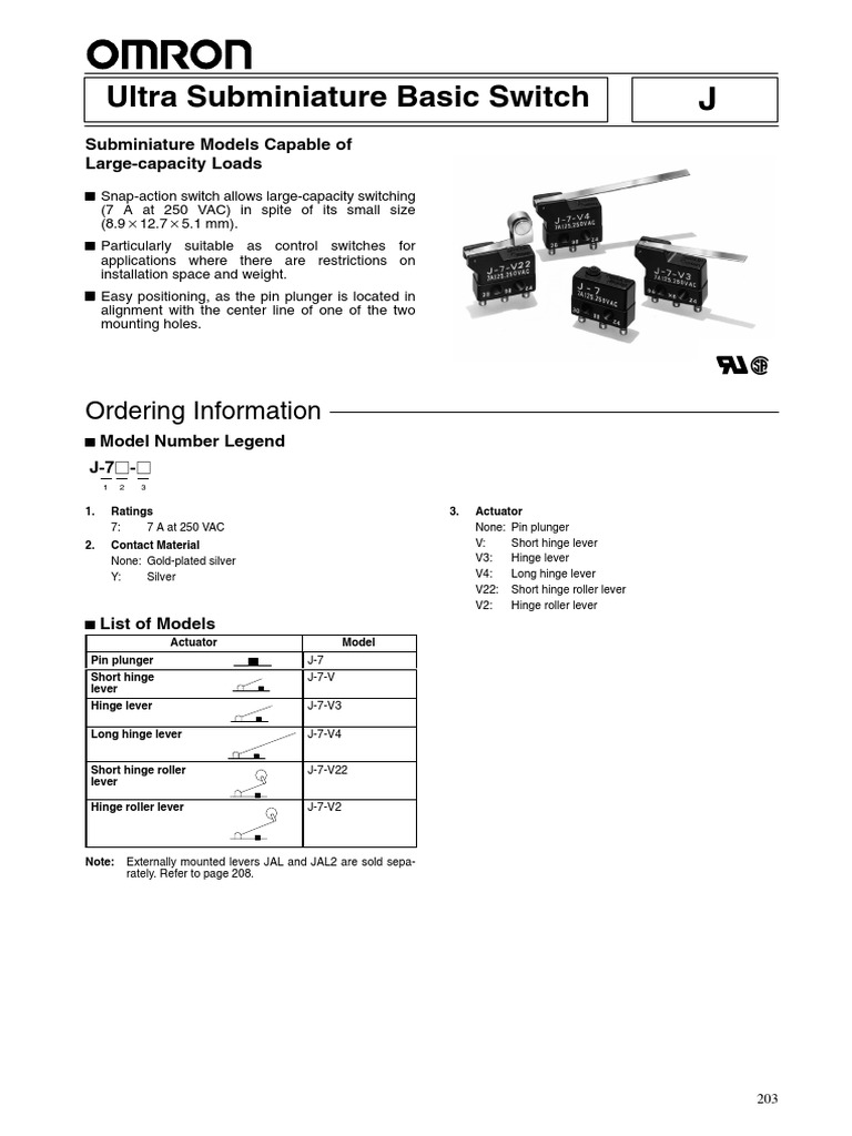 Ultra Subminiature Basic Switch J | PDF | Switch | Electrical ...