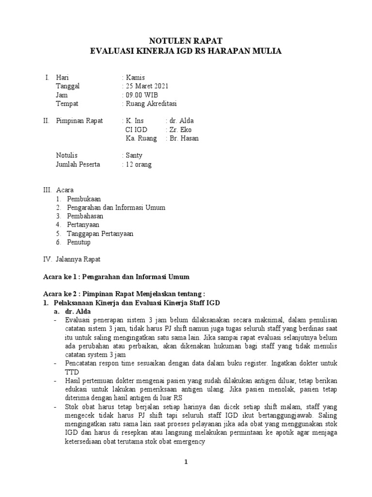 Revisi Notulen Rapat Igd Maret 2021 | PDF | Kesehatan Holistik | Sains ...
