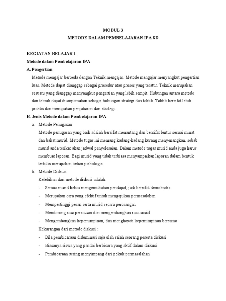 Modul 3 Ipa Metode Dalam Pembelajaran Ipa | PDF