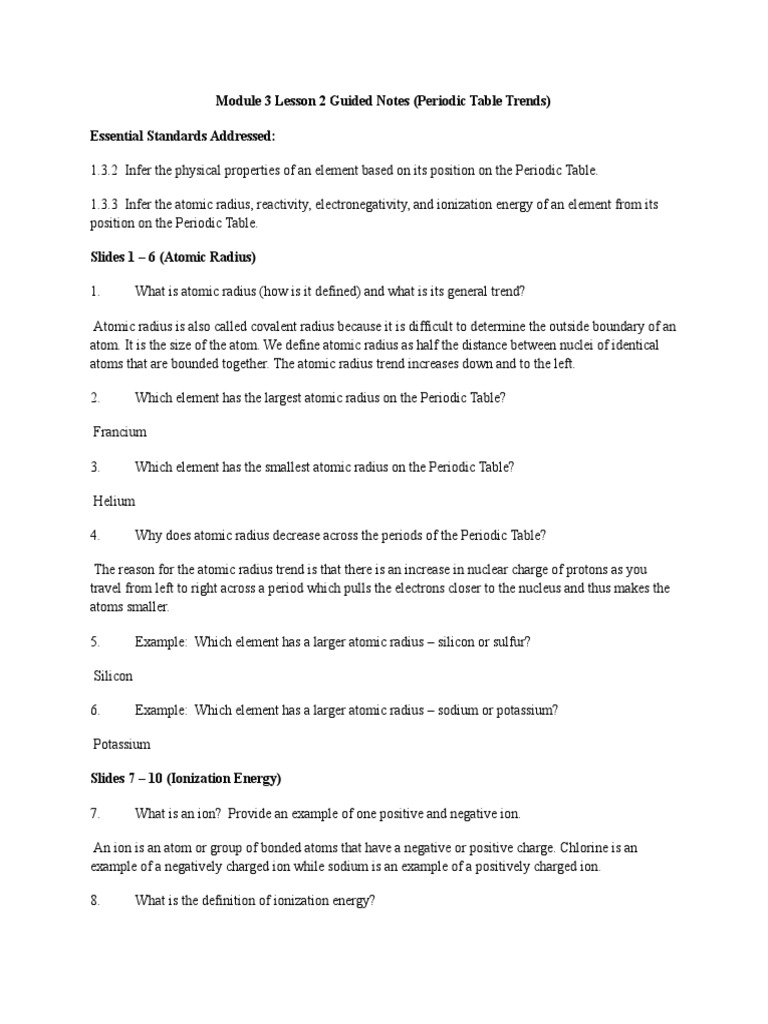 Module Three Lesson Two Guided Notes | PDF | Ion | Periodic Table