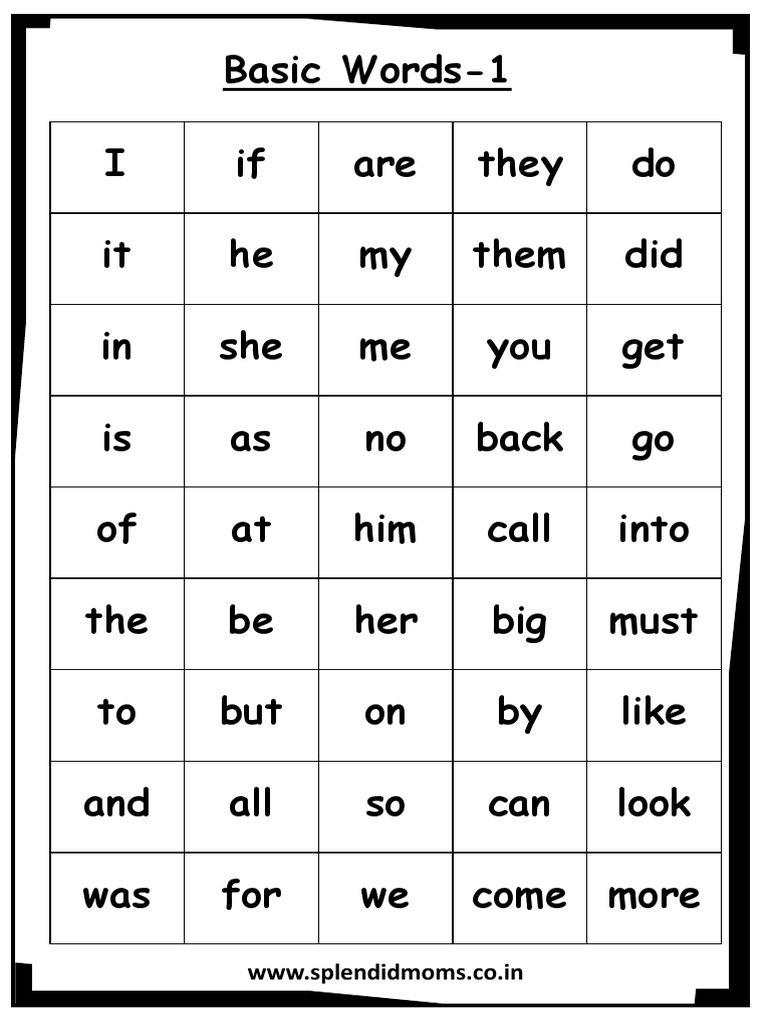 Basic Words For Kids 1 | PDF