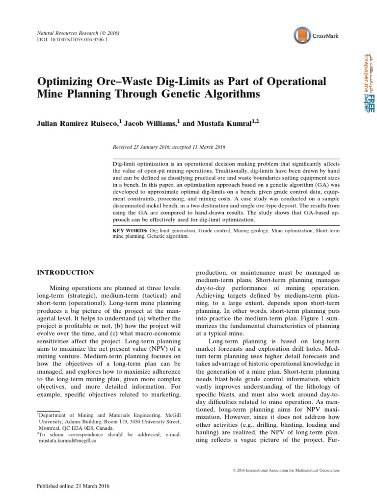 Optimizing Ore-Waste Dig-Limits As Part of Operational Mine Planning ...