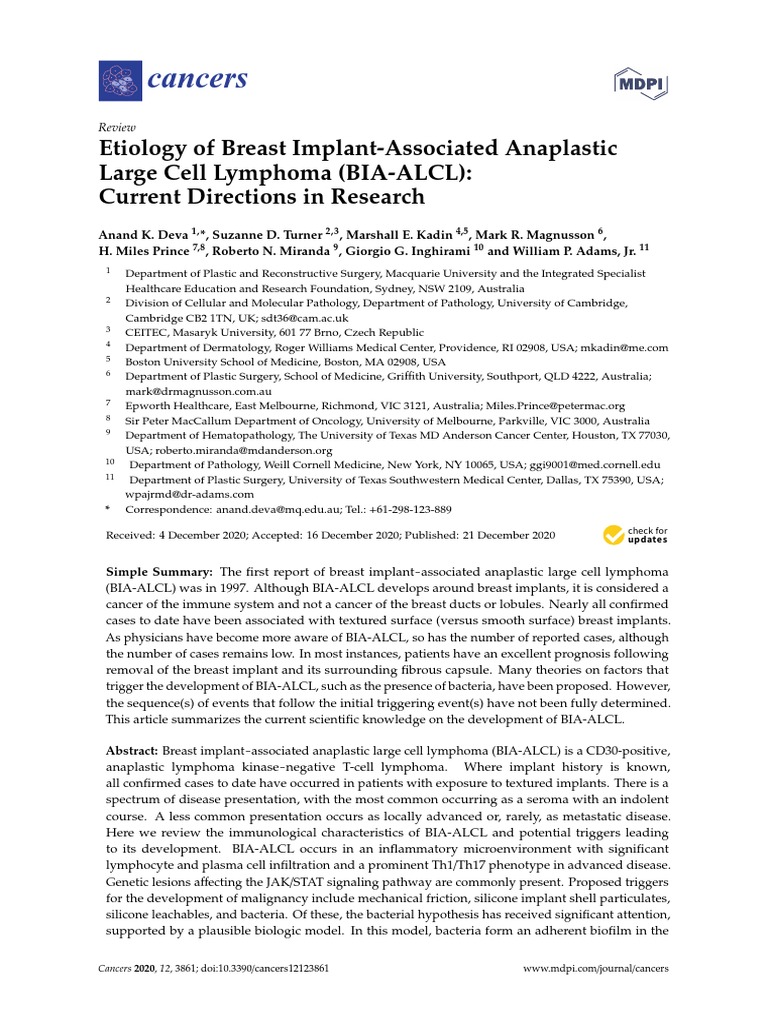 Cancers: Etiology of Breast Implant-Associated Anaplastic Large Cell ...