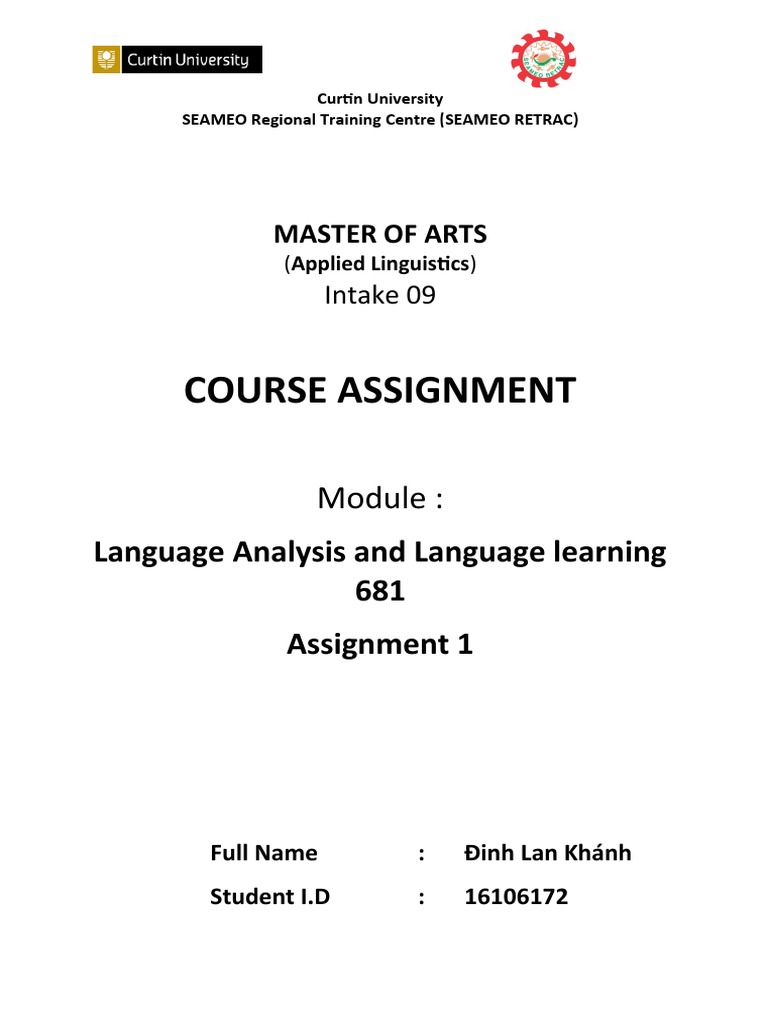 Course Assignment: Language Analysis and Language Learning 681 ...
