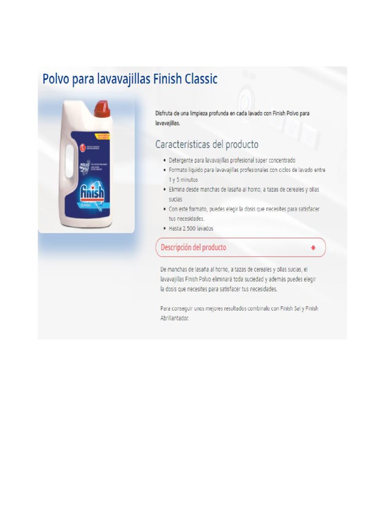 FT Detergente Lavaloza en Polvo Finish Regular Frasco | PDF