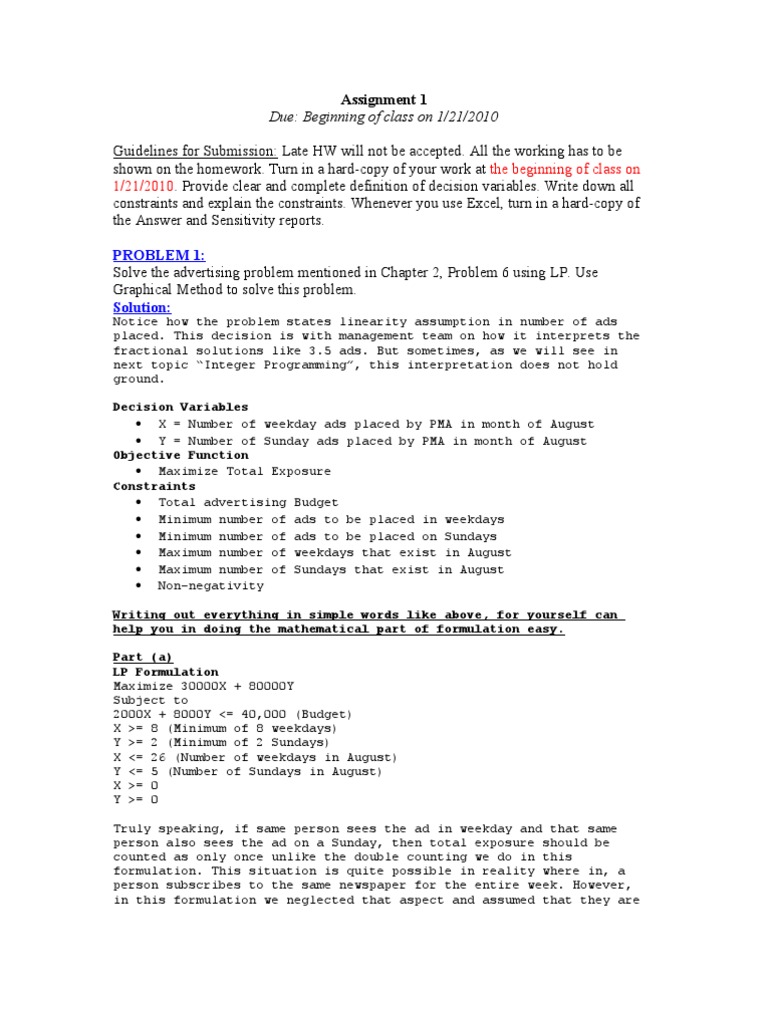 Assignment 1 Solutions | PDF | Linear Programming | Mathematical Optimization
