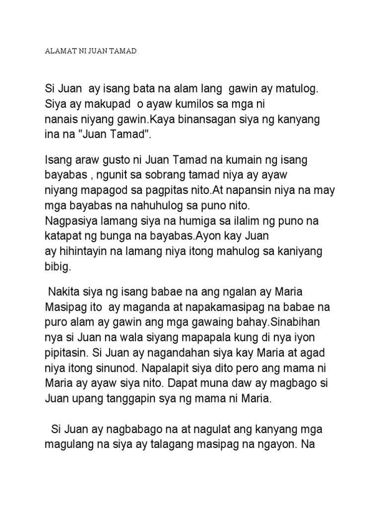 Alamat Ni Juan Tamad | PDF