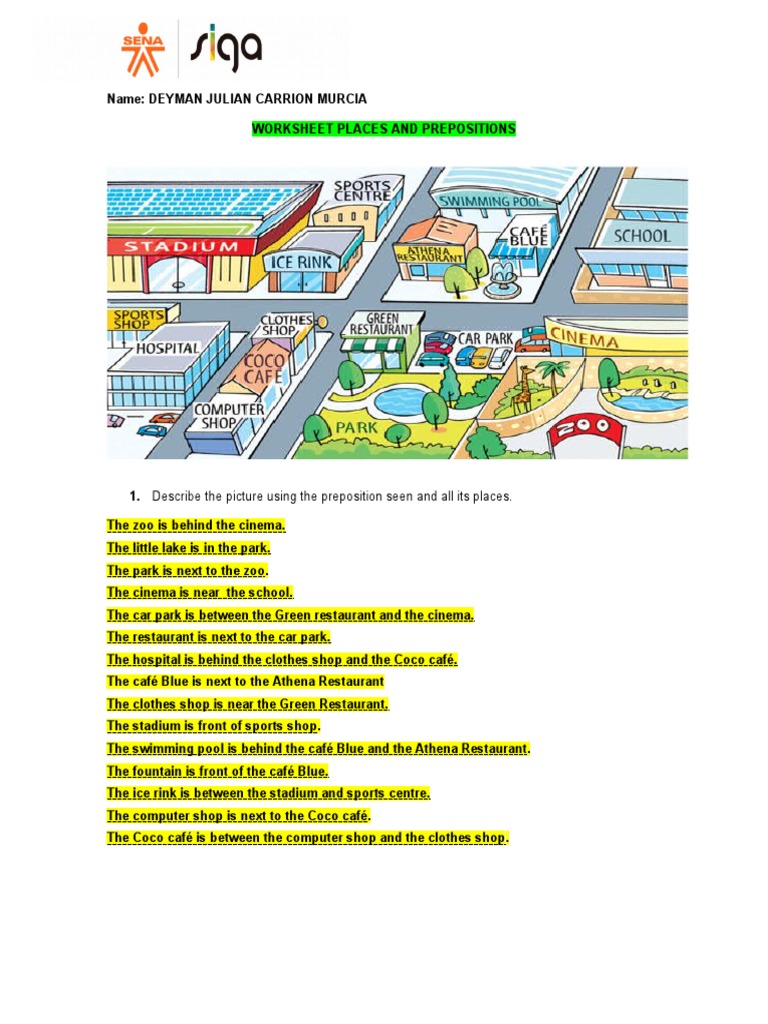 Actividad - Worksheet Places and Preposition | PDF