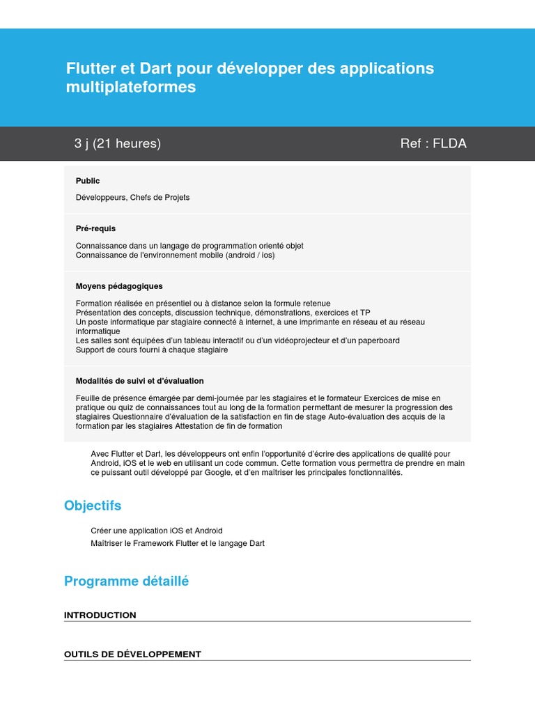 Programme Flutter Et Dart Pour Développer Des Applications ...