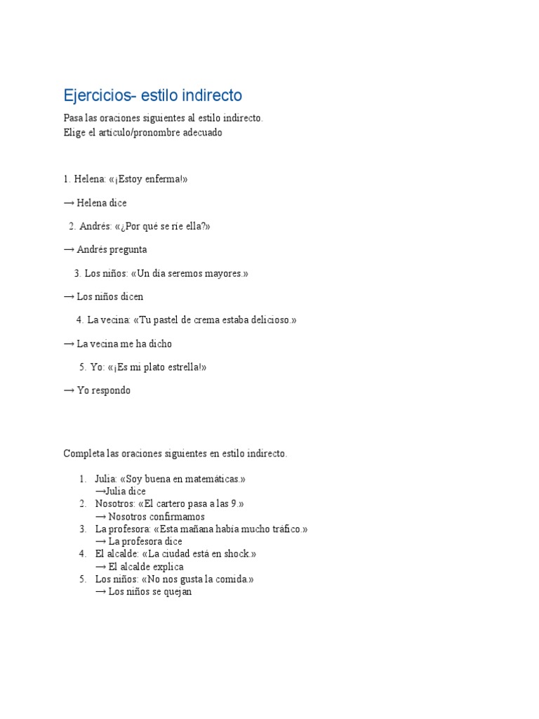 Ejercicios - Estilo Indirecto | PDF