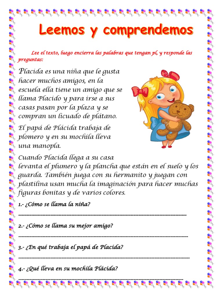 Lectura infantil con sílabas "pl" y "pr" | PDF