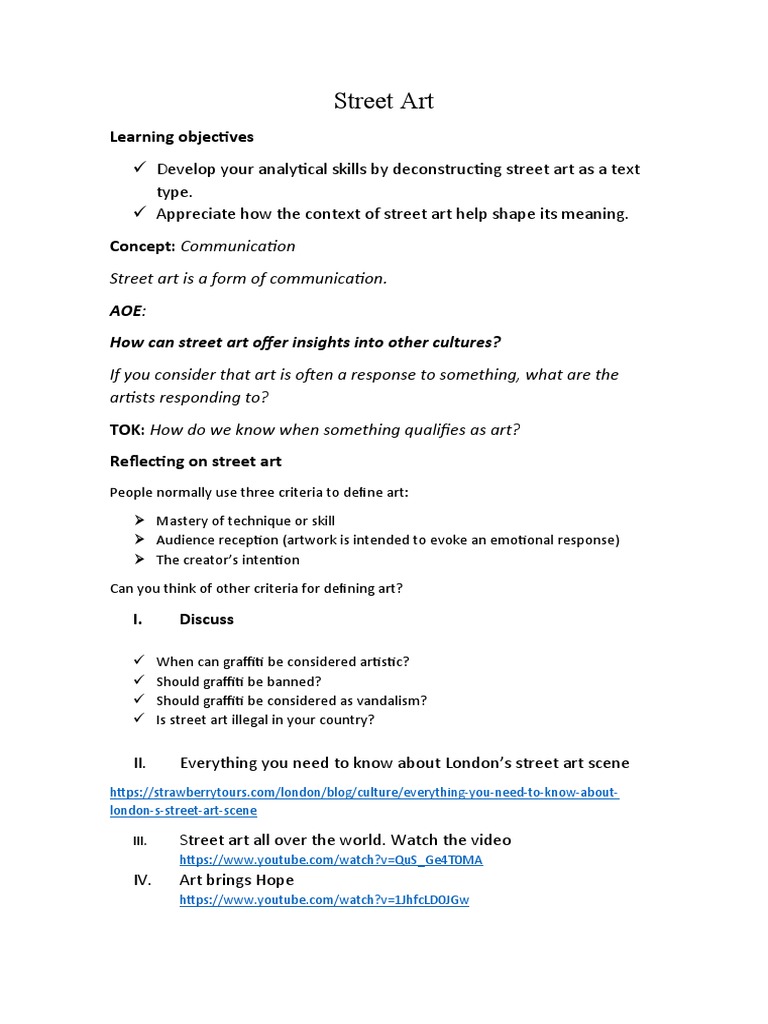Street Art: Learning Objectives | PDF | Street Art | Communication