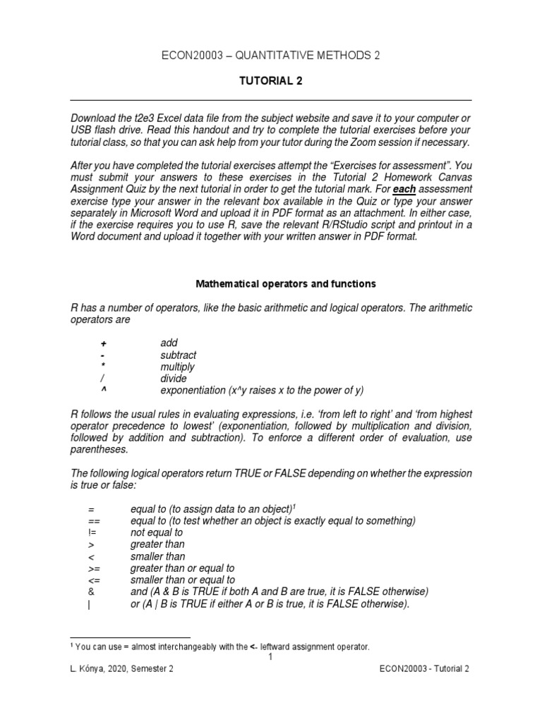 Econ20003 - Quantitative Methods 2: Tutorial 2 | PDF | Scatter Plot | Statistics