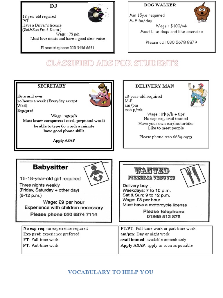Student Job Classified Ads | PDF