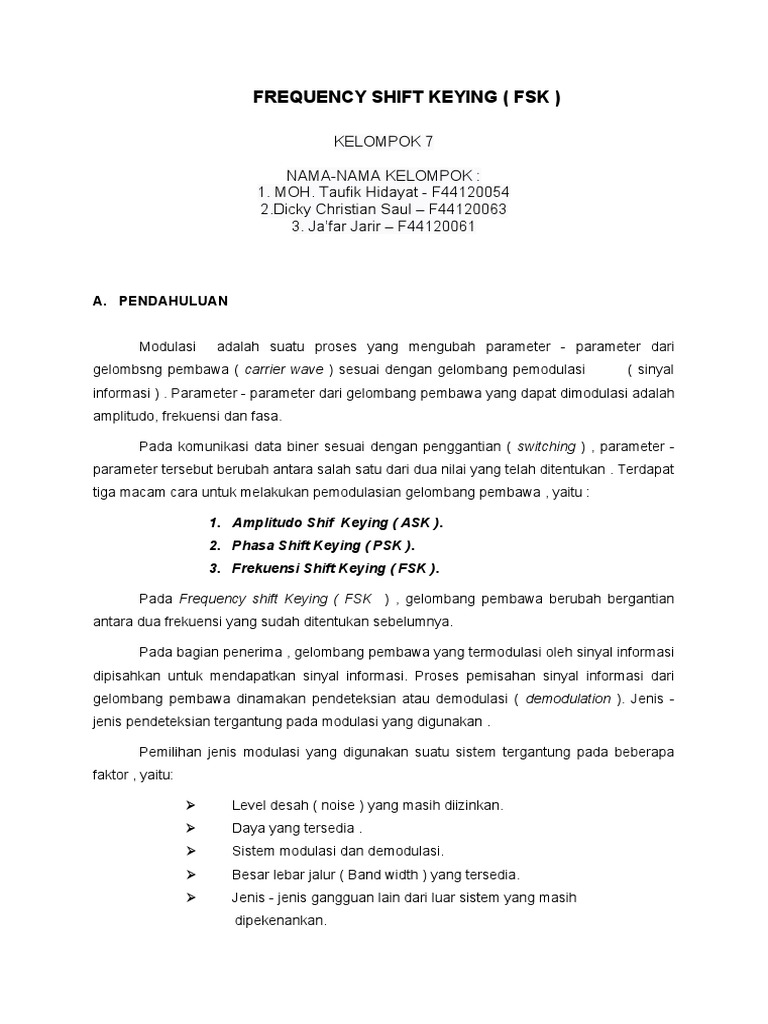 Frequency Shift Keying (FSK) | PDF