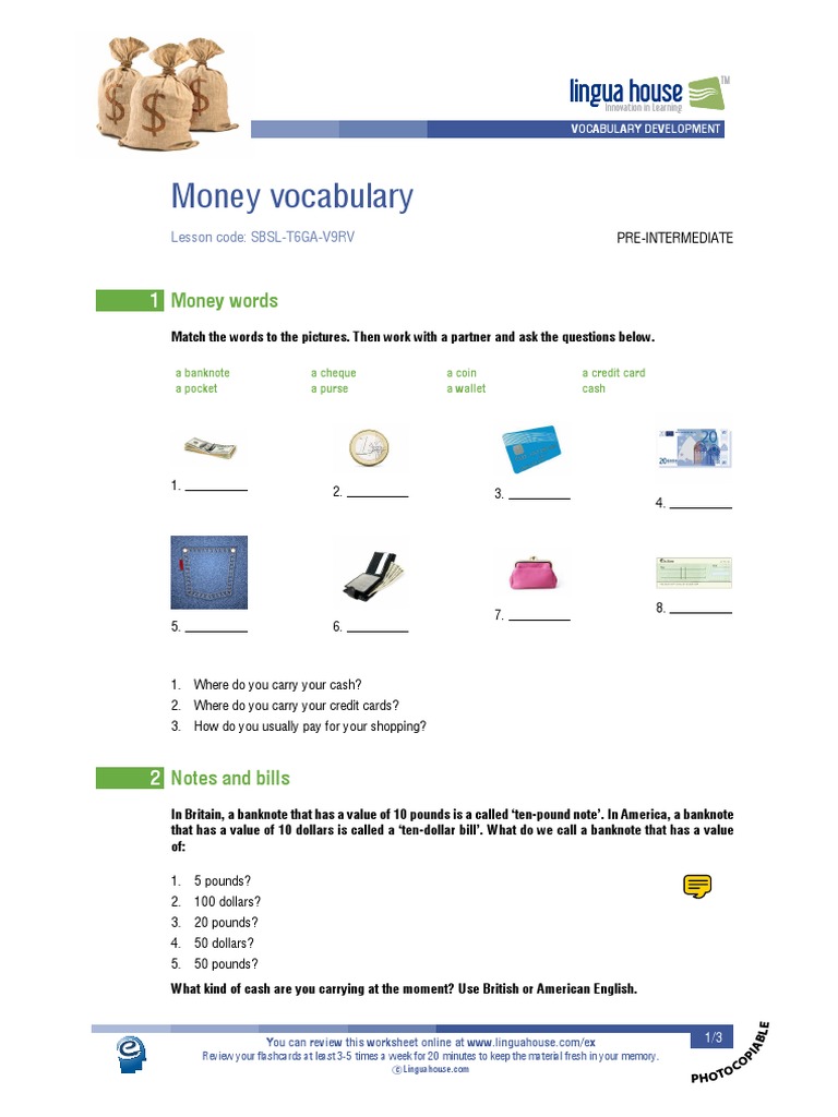 UNIT 6.1 Money-Vocabulary | PDF | Cash | Pound Sterling
