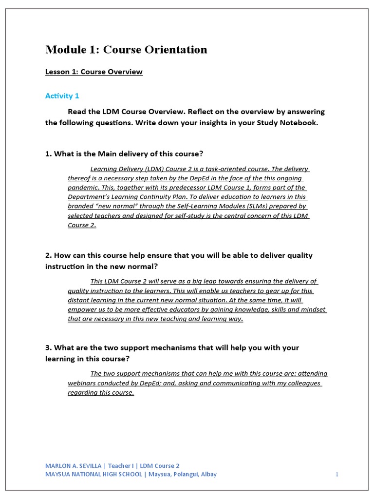 Module 1: Course Orientation: Activity 1 | PDF | Educational Assessment ...