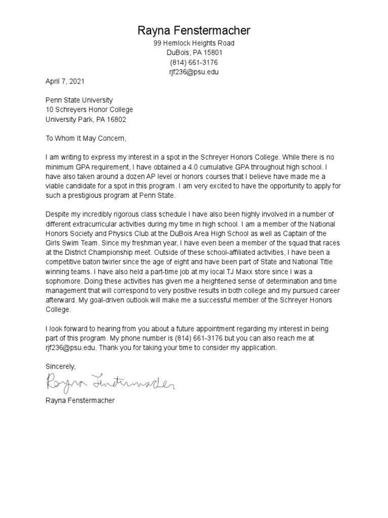 Rayna Fenstermacher - Cover Letter 21 | PDF