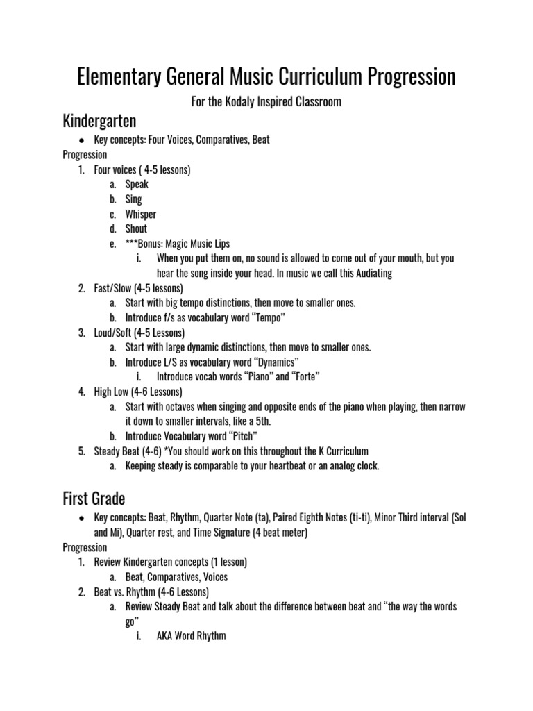 Elementary General Music Progression | PDF | Rhythm | Scale (Music)