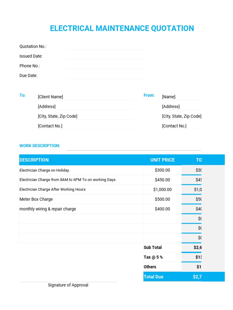 Electrical Maintenance Quotation Format | PDF | Finance & Money Management